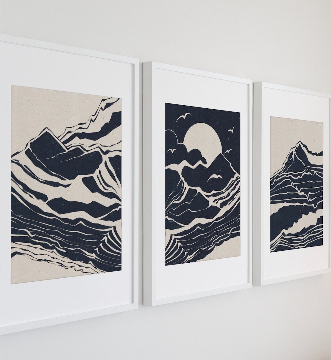 Abstract Black and White Mountains Print | Monochrome Mountain Wall Art ...
