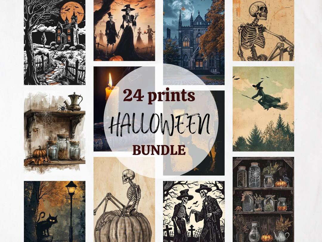 Gothic Halloween Digital Art – 24 Printable Posters – Skeletons ...