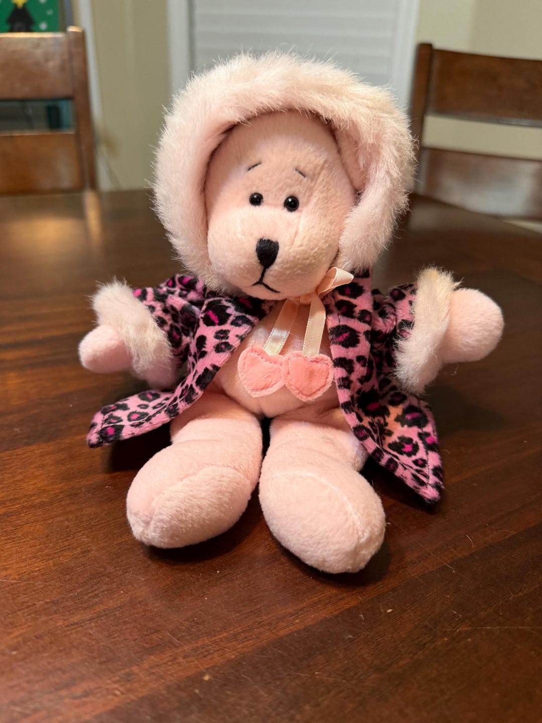 2000 Ganz Rachel Bear Pink Leopard Pink Fur Jacket 9” - Etsy