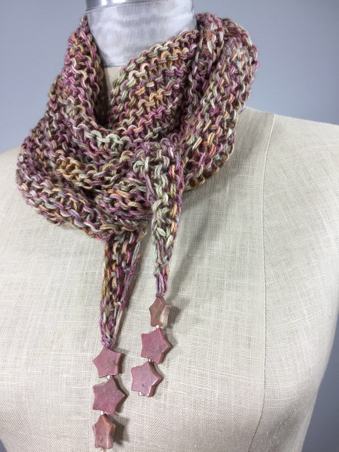 Handknit Alpaca Pima Cotton Stole: Rose Apricot Rhodochrosite Star ...