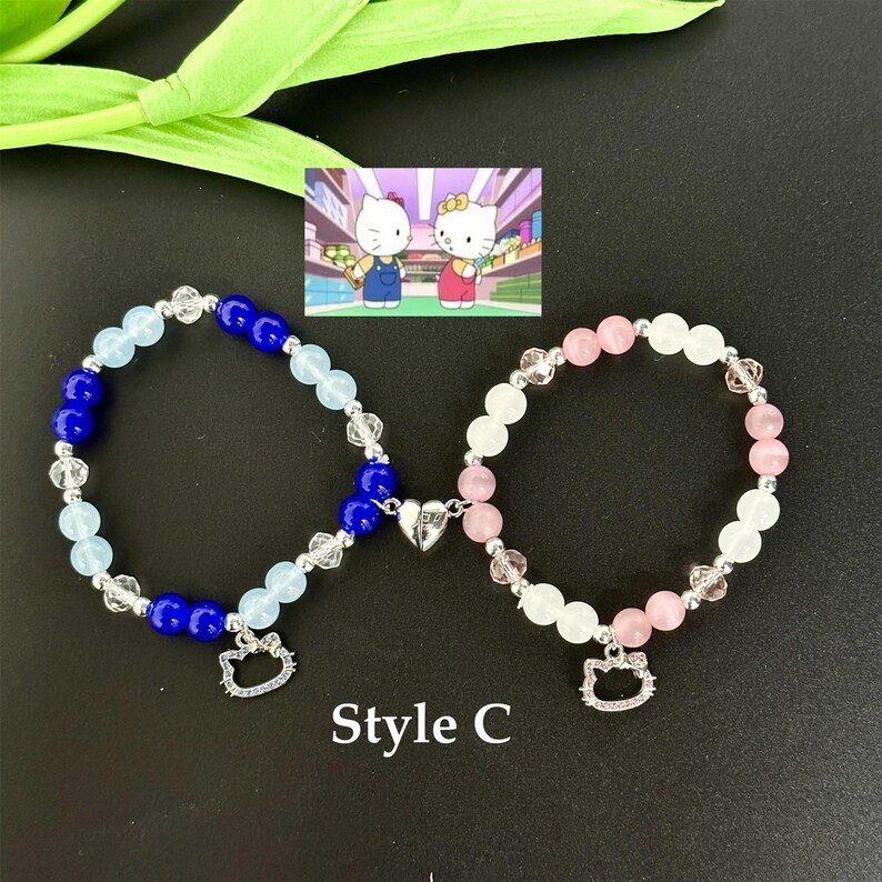 Handmade Hello Kitty Matching Blue and Pink Beaded Bracelets Pair Y2k ...