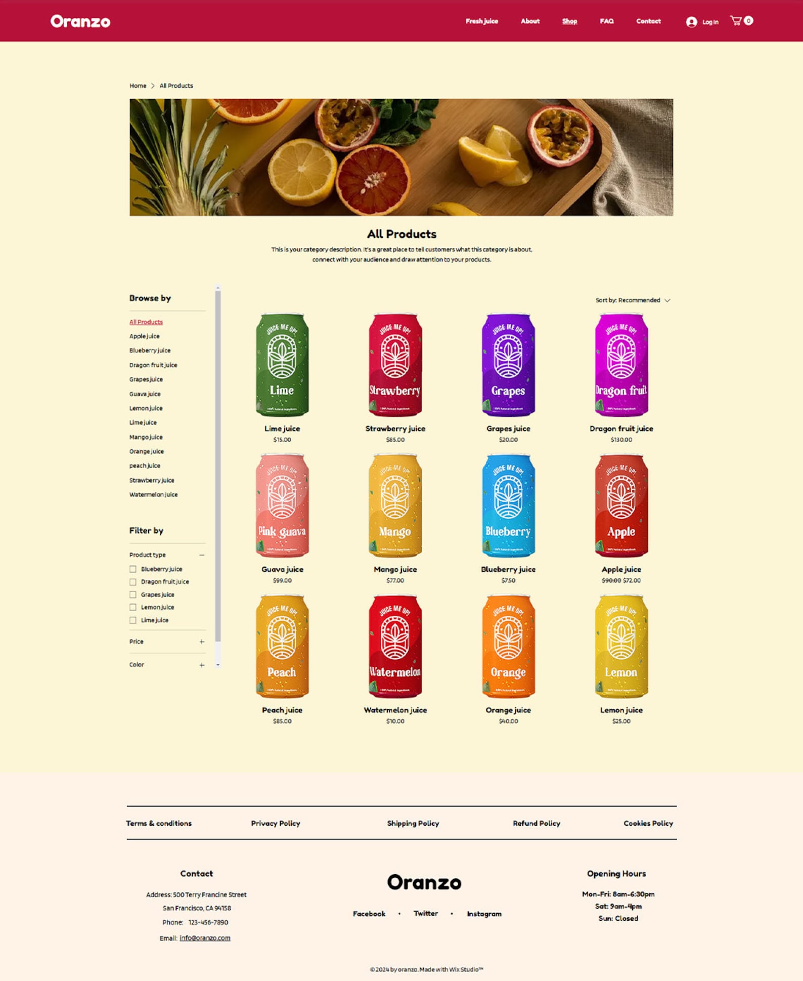 Wix Website Template for Soft Drink & Beverage Store, Oranzo Wix ...