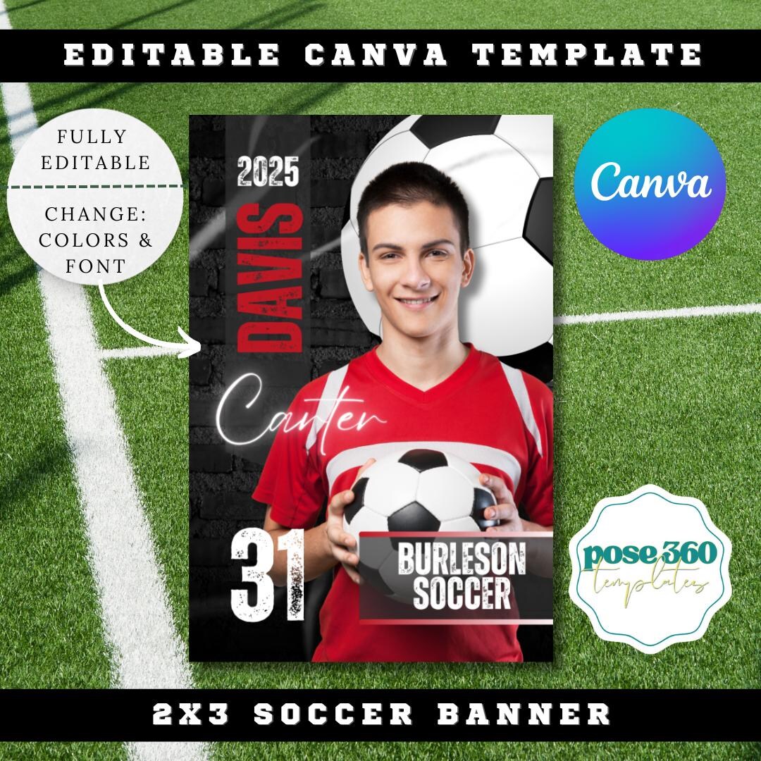 Editable Soccer Banner Template: Customizable Game Day Design (canva ...