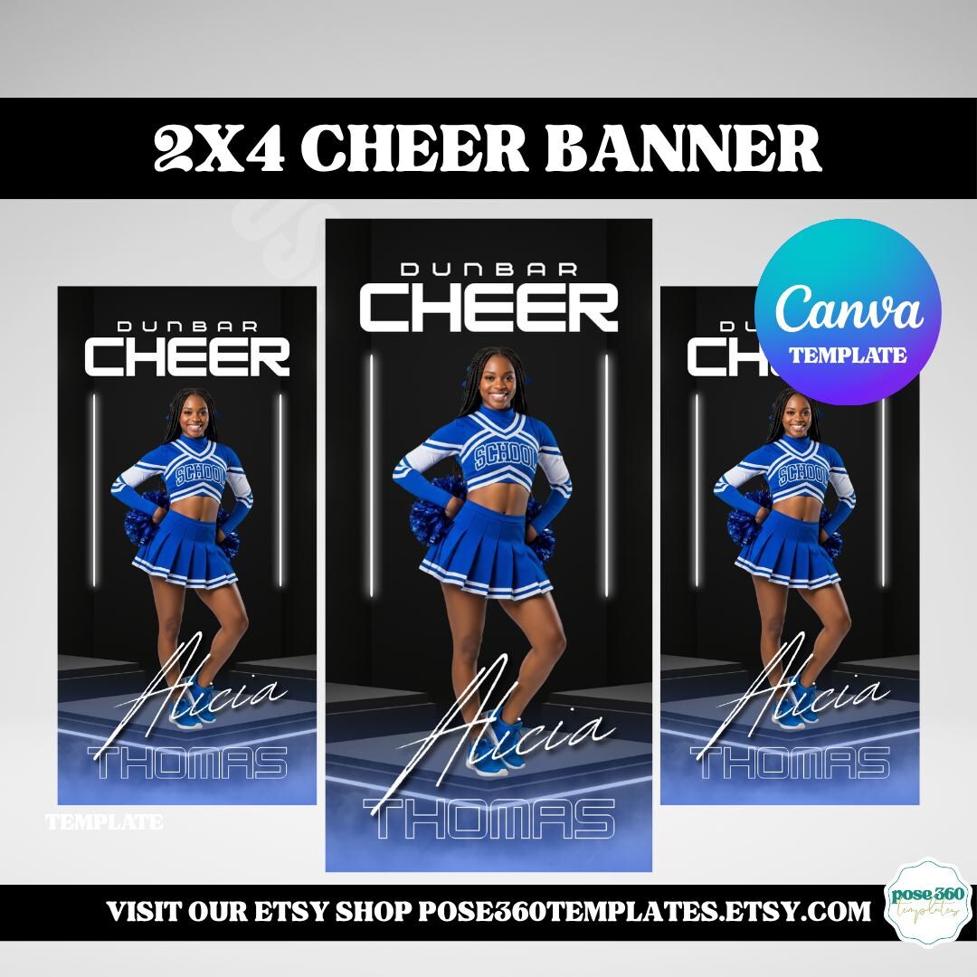 Neon Cheer Banner Template: Editable Sports Team Sign (2x4 Printable ...