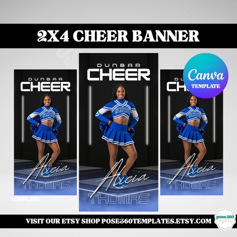 Neon Cheer Banner Template: Editable Sports Team Sign (2x4 Printable ...