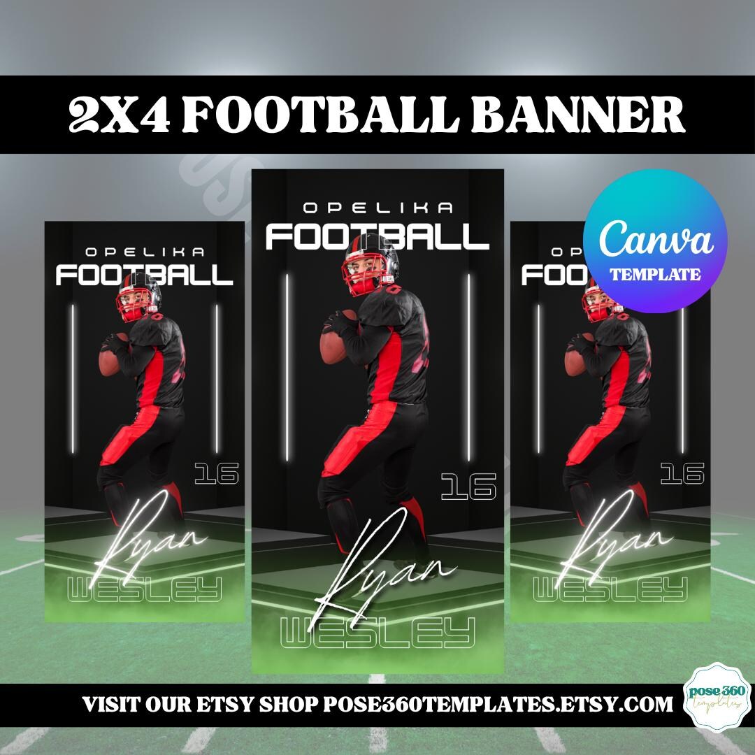 Neon Football Banner Template: Editable 2x4 Team Sign (canva, Printable ...