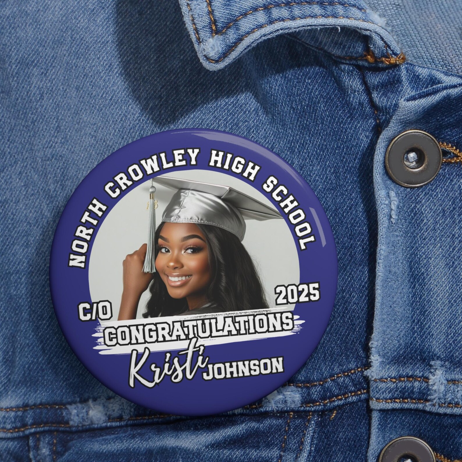 Blue Class of 2025 Graduation Pin Buttons, Personalized Grad Pins ...