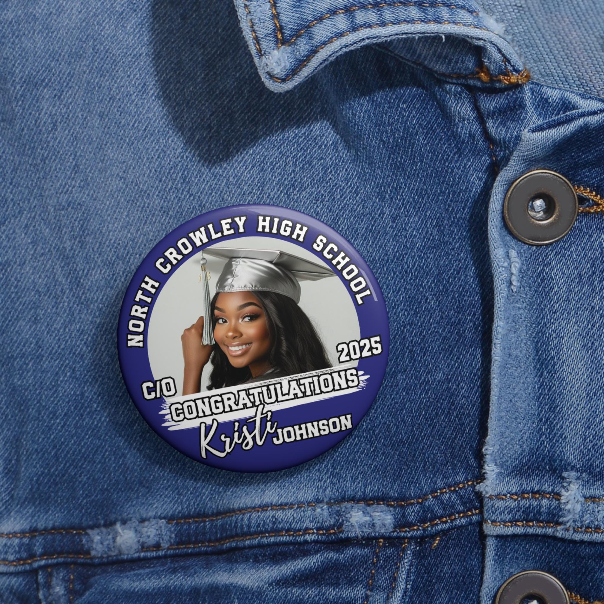 Blue Class of 2025 Graduation Pin Buttons, Personalized Grad Pins ...