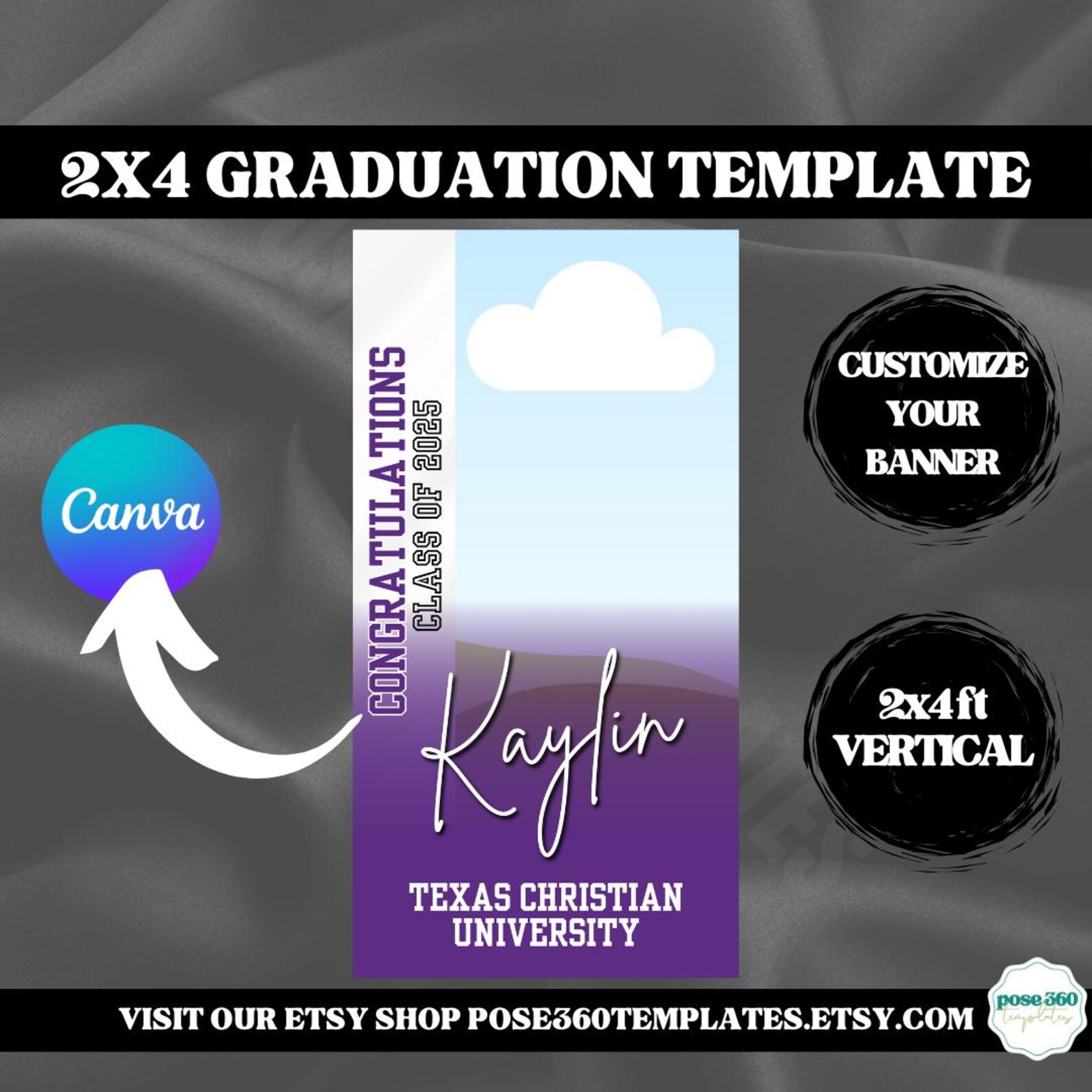 Purple Graduation Banner Template 2x4ft: Editable Canva Design (digital ...