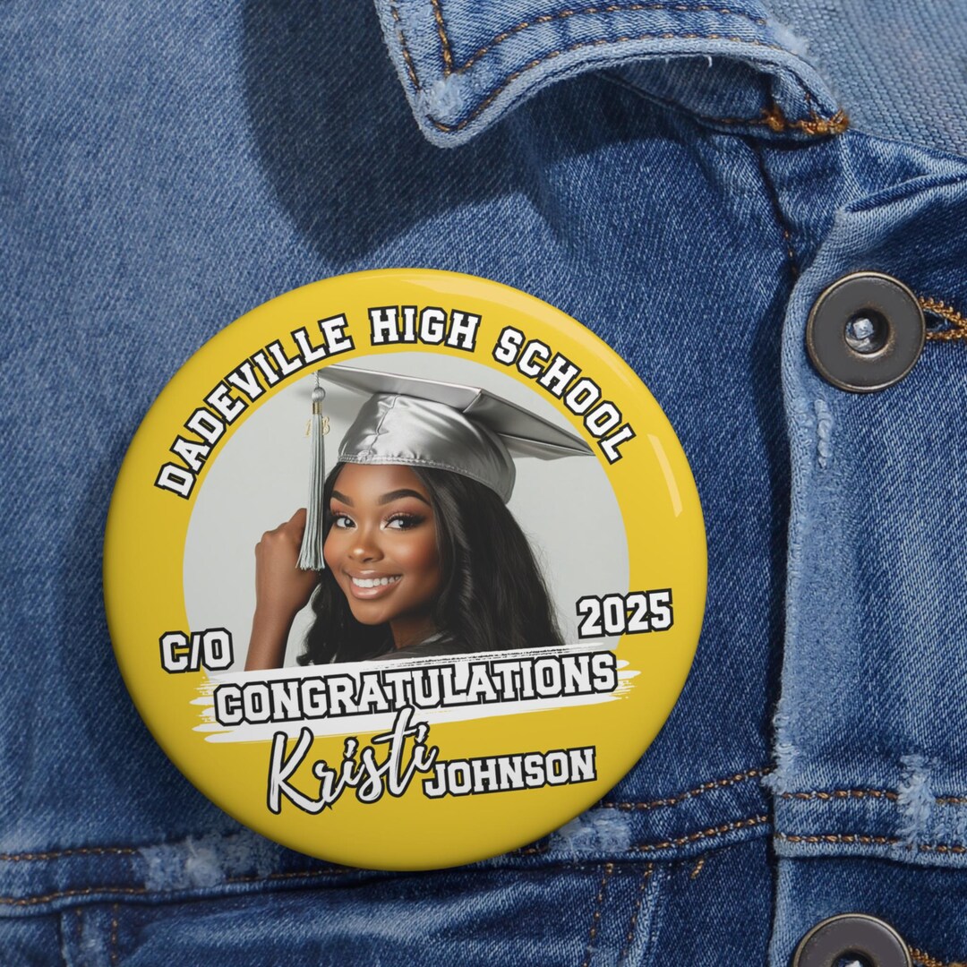 Gold Class of 2025 Graduation Pin Buttons, Personalized Grad Pins ...