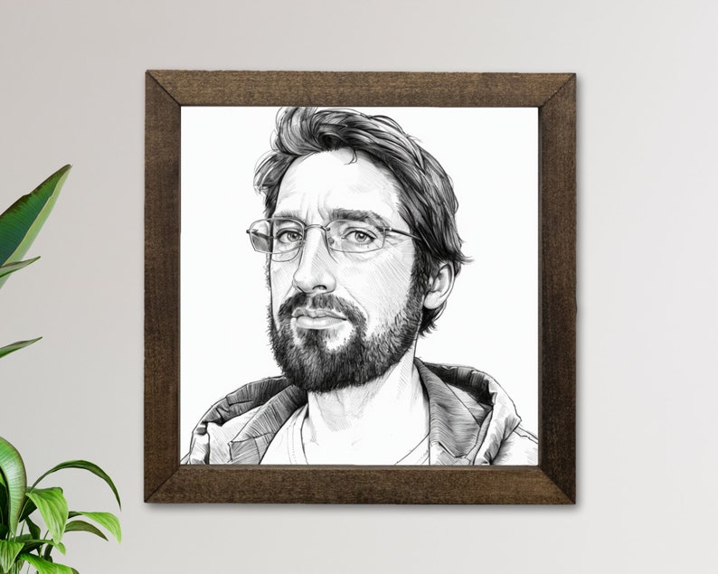Custom Drawing Wood Frame Portrait, Printed Sketch From Photo, Family ...