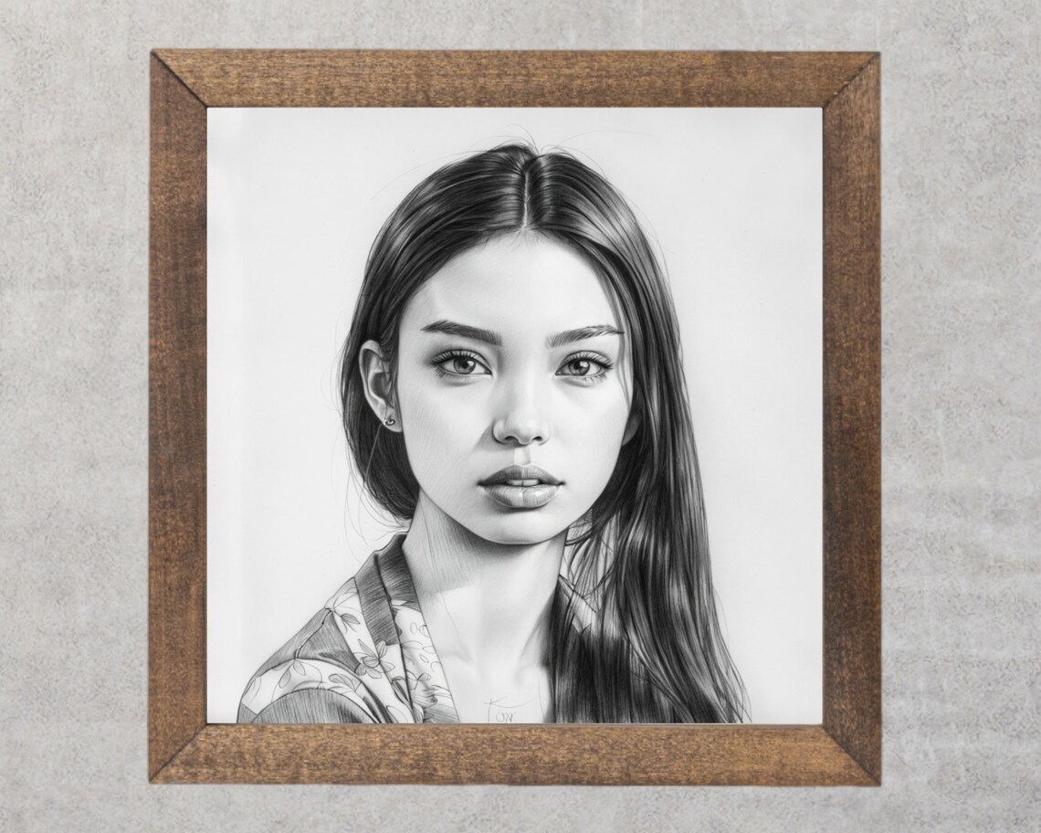 Custom Drawing Wood Frame Portrait, Printed Sketch From Photo, Family ...