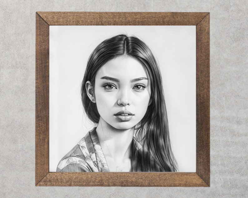 Custom Drawing Wood Frame Portrait, Printed Sketch From Photo, Family ...