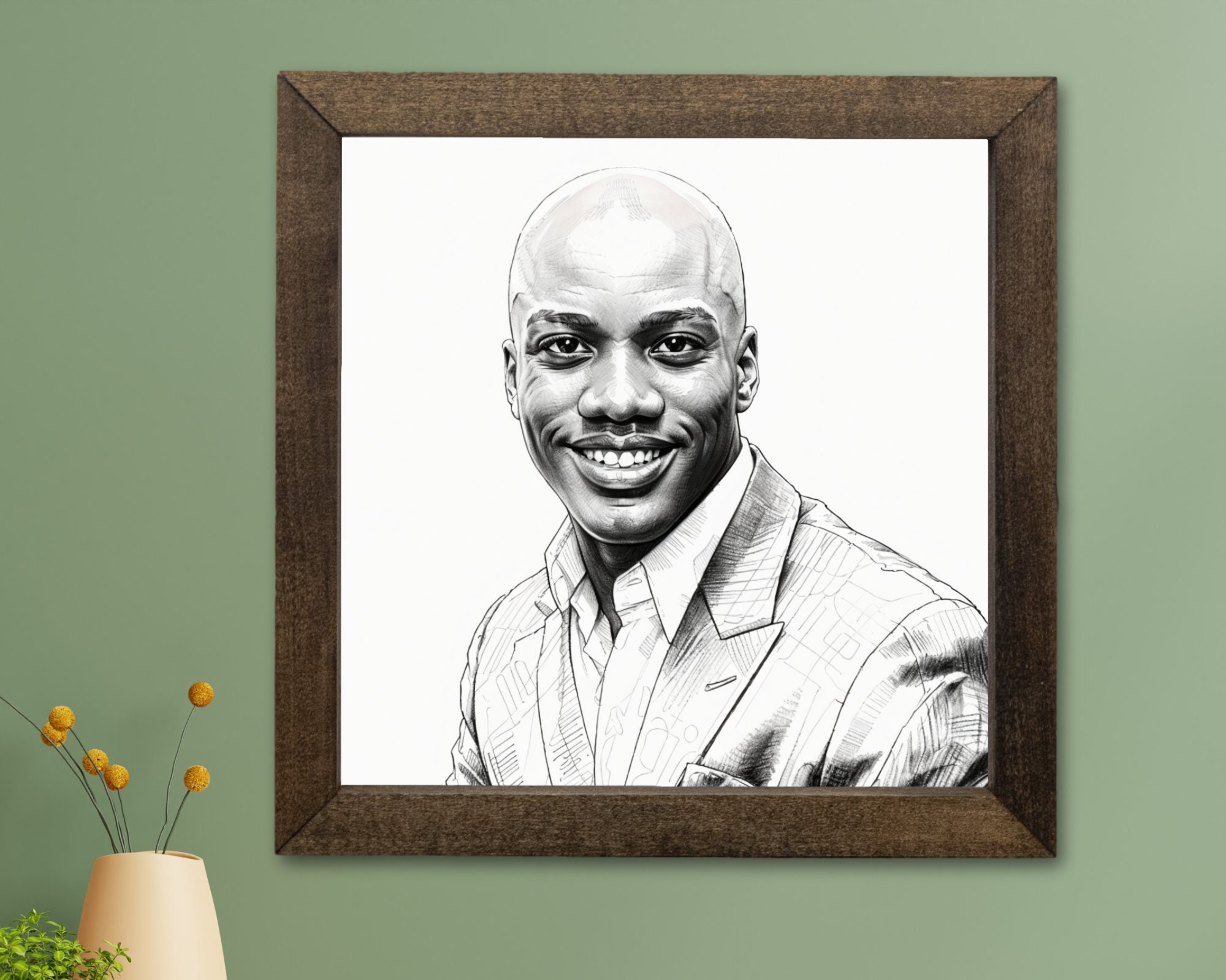 Custom Drawing Wood Frame Portrait, Printed Sketch From Photo, Family ...