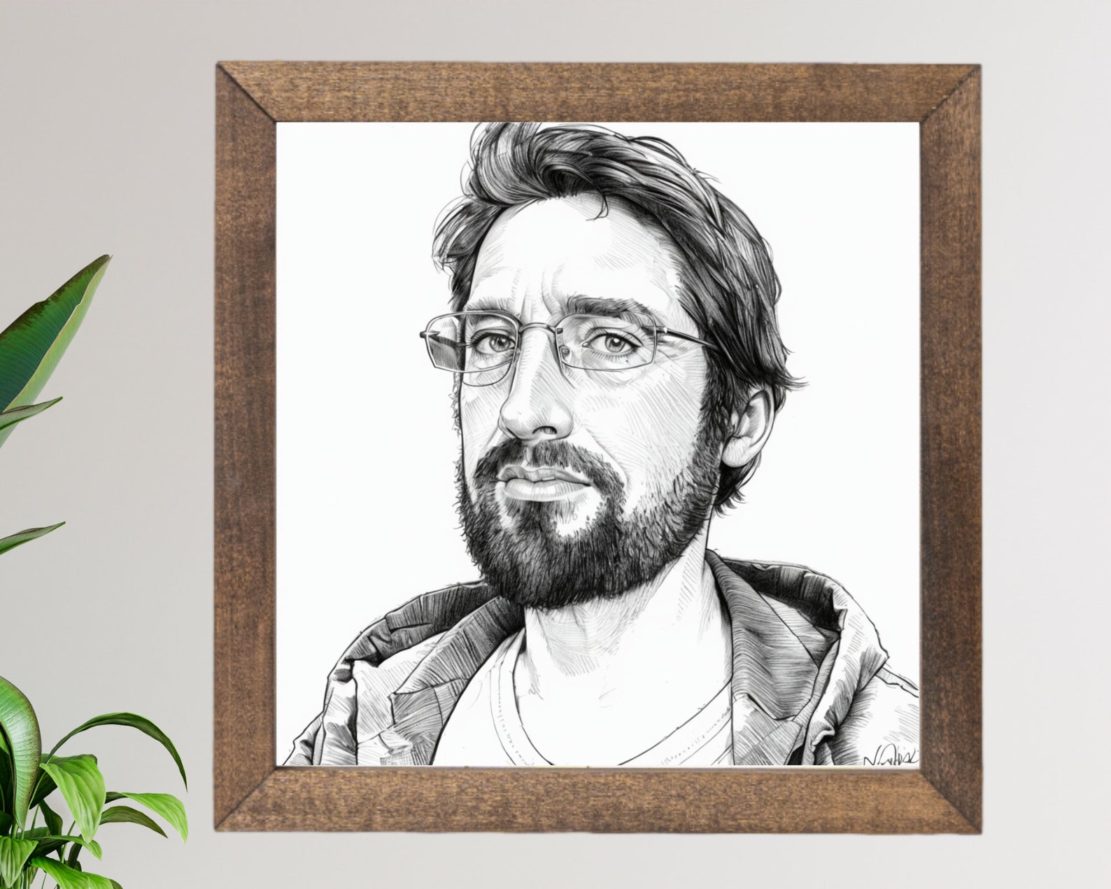 Custom Drawing Wood Frame Portrait, Printed Sketch From Photo, Family ...