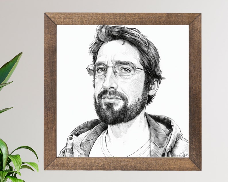 Custom Drawing Wood Frame Portrait, Printed Sketch From Photo, Family ...