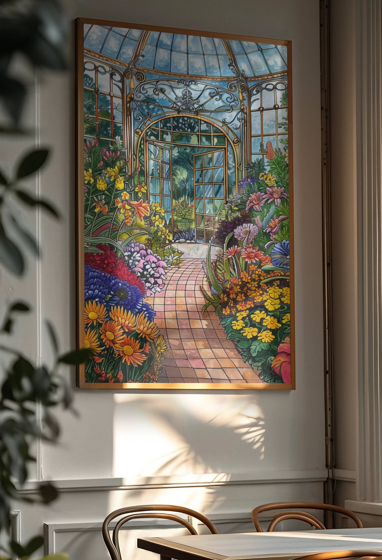 Floral Garden Dome Artwork, Botanical Conservatory Poster, Vintage ...