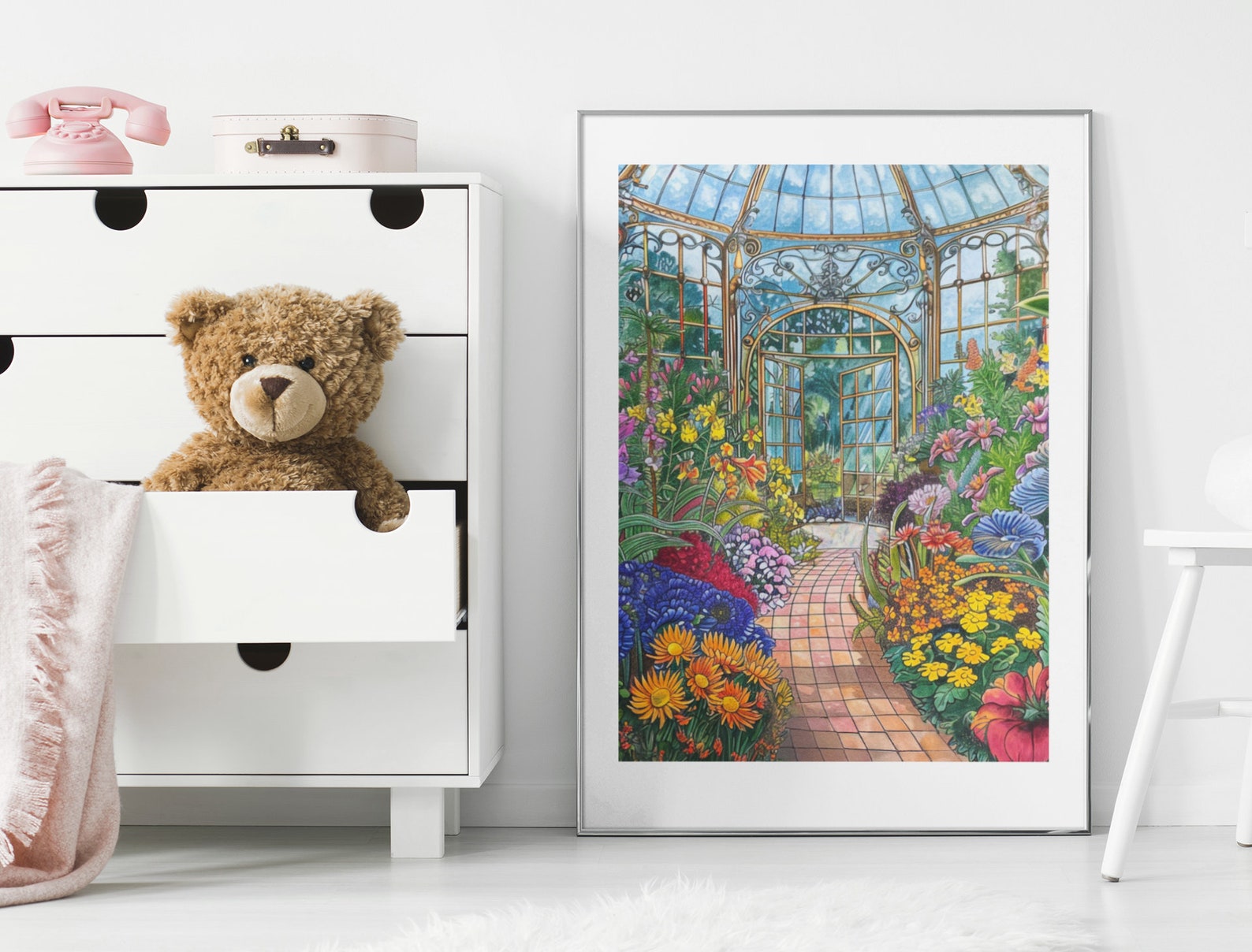 Floral Garden Dome Artwork, Botanical Conservatory Poster, Vintage ...