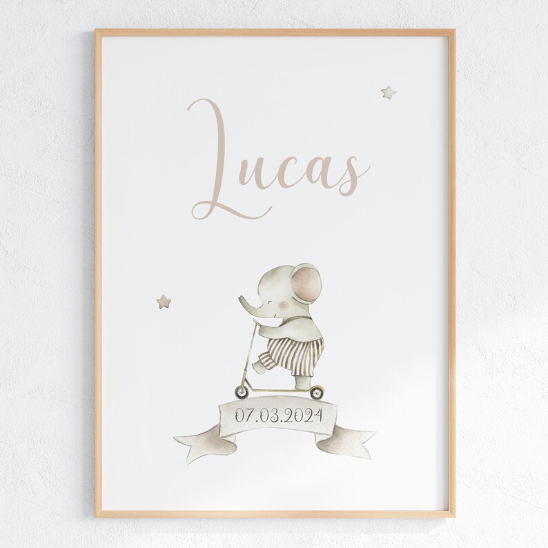 Personalized Baby Elephant Nursery Print: Birth Details, Custom Name ...