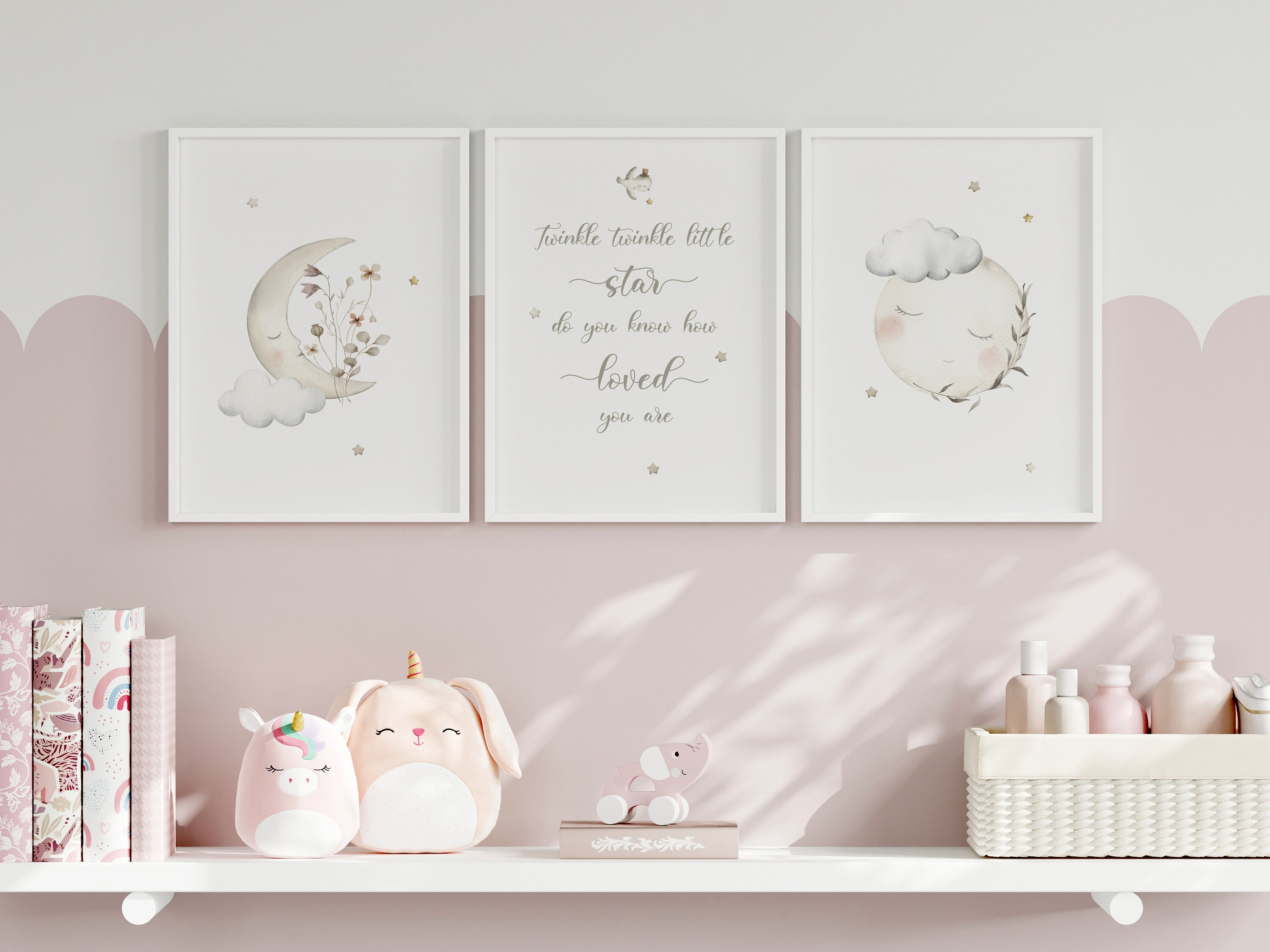 Neutral Moon and Stars Nursery Decor Twinkle Twinkle Little Star Wall ...