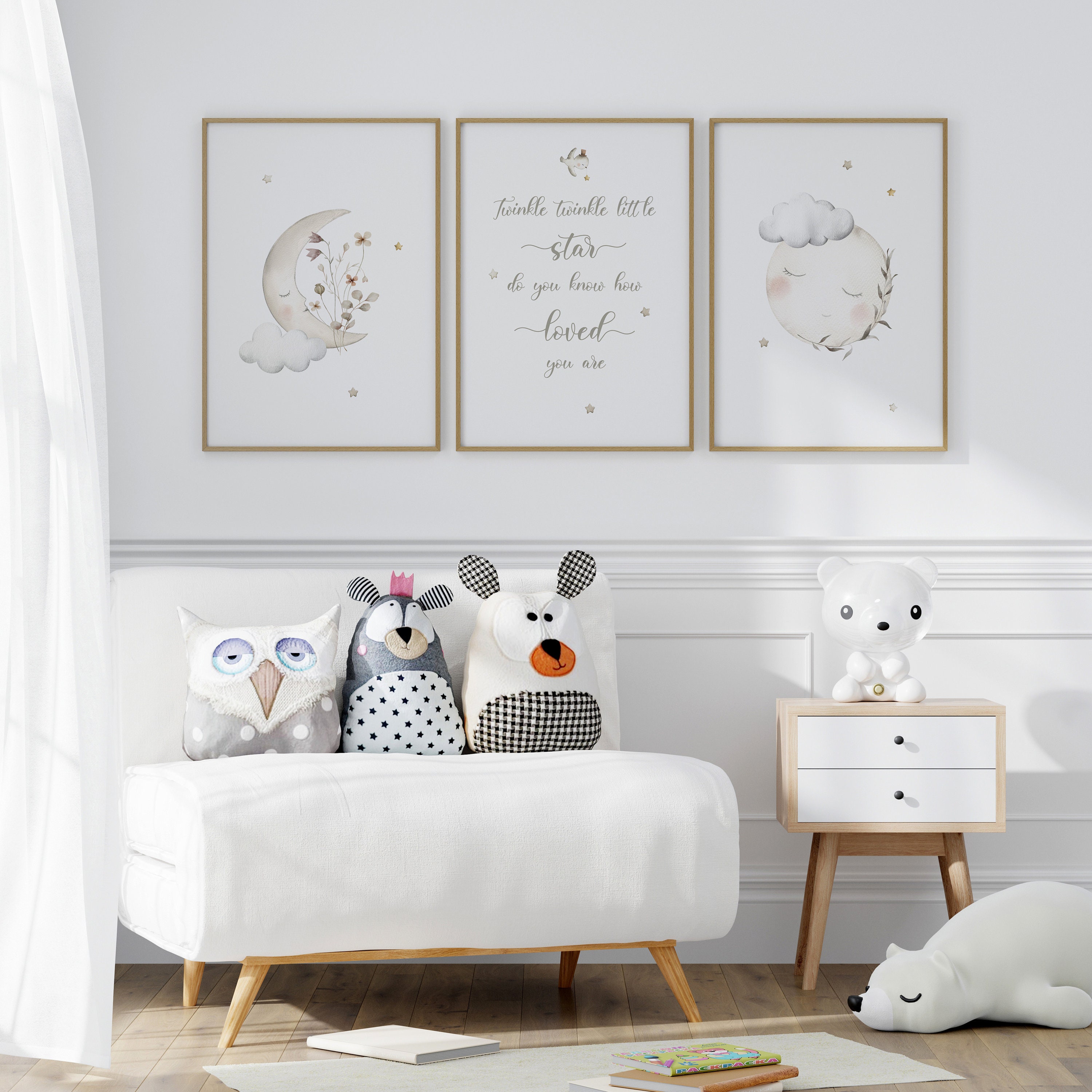 Neutral Moon and Stars Nursery Decor Twinkle Twinkle Little Star Wall ...