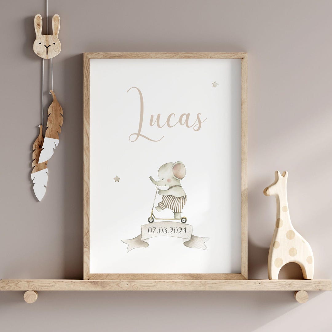 Personalized Baby Elephant Nursery Print: Birth Details, Custom Name ...