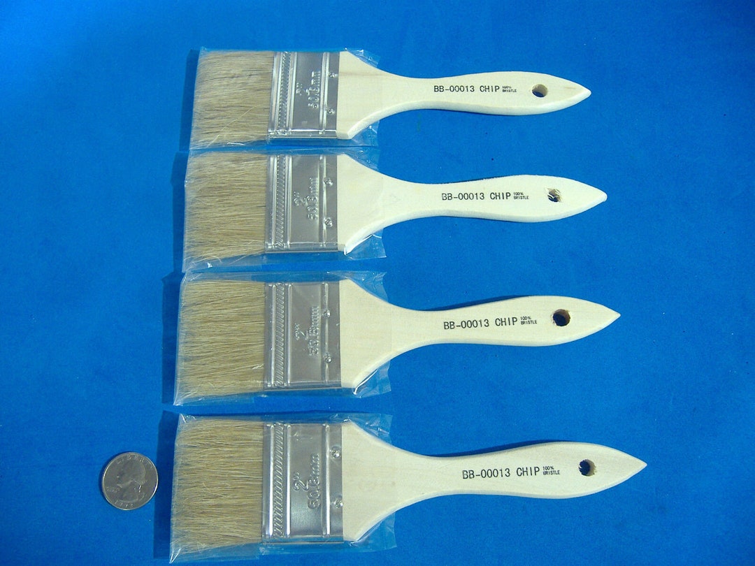 Lot of Four 2 White Natural Hair Chip Brushes for Paint Stain Craft ...