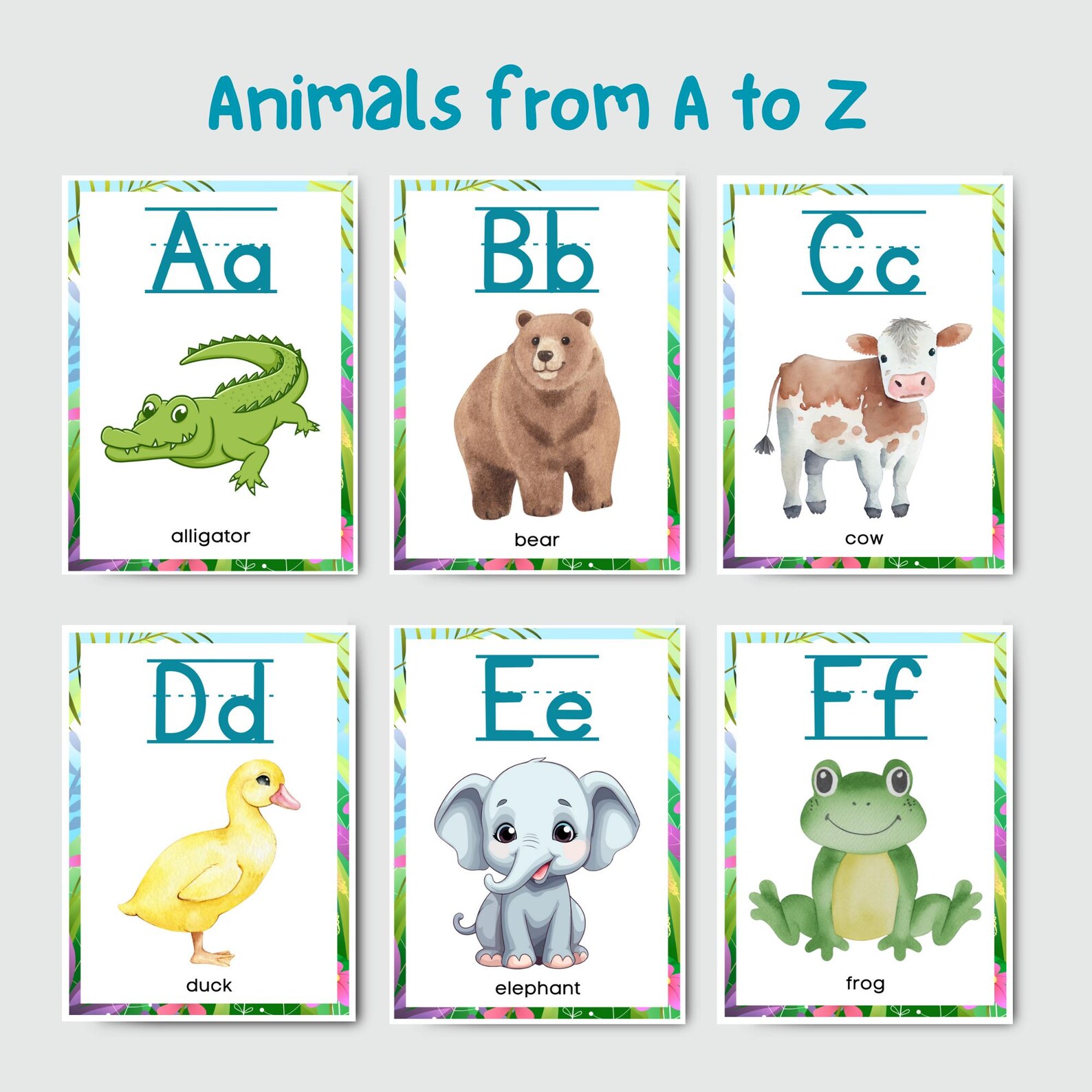 Animal Alphabet Flashcard Printable Animals Alphabet Cards for ...