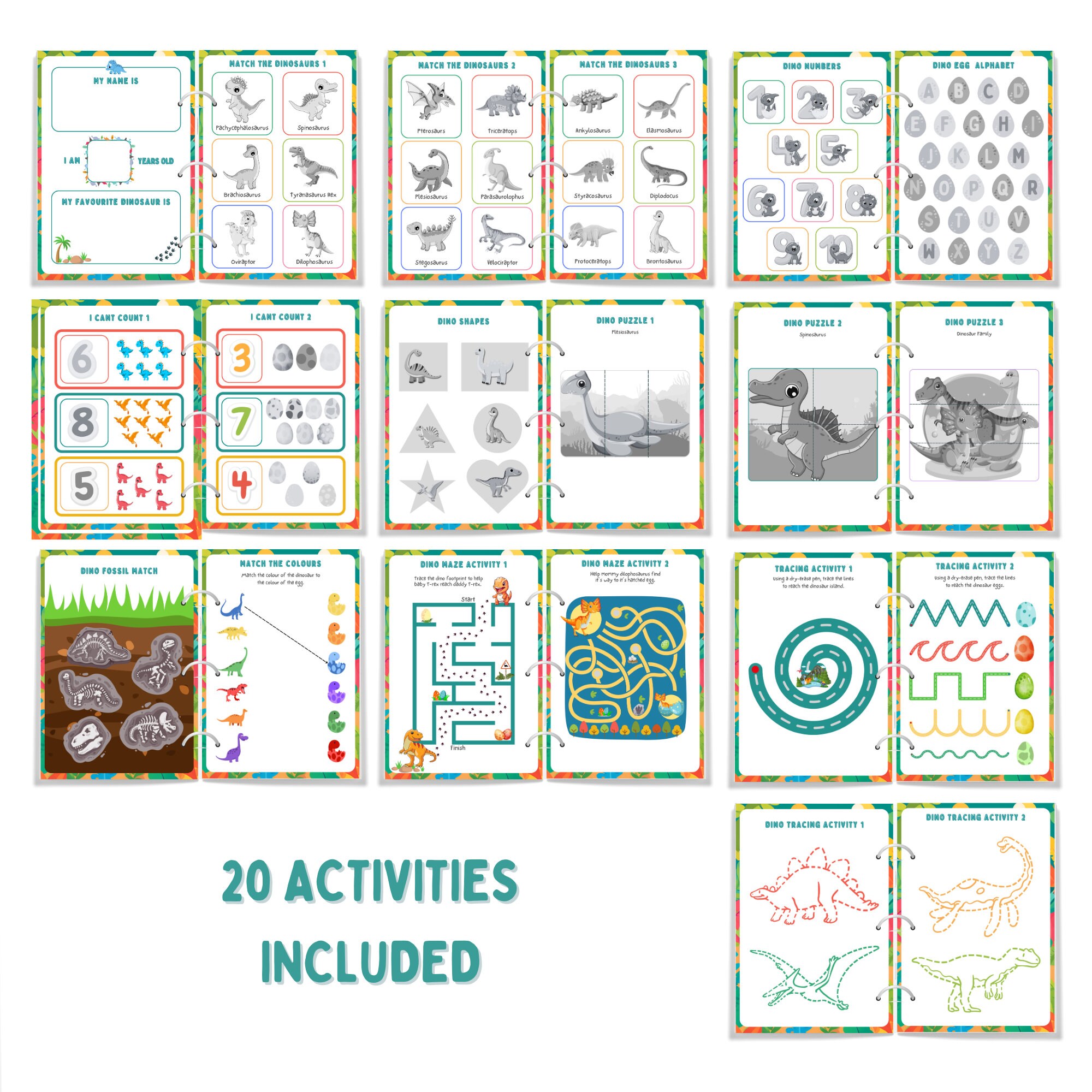 Dinosaur-themed Busy Book for Toddler Learning Activity Dinosaur ...