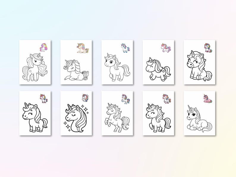 10 Cute Unicorn Coloring Pages With Color Guide: Magical Coloring ...