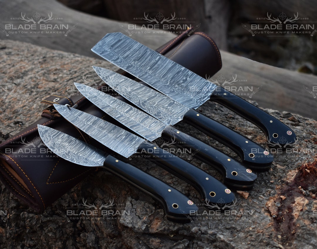 Handmade Custom Chef Knife Set, Damascus Steel Knife Set, Bull Horn ...
