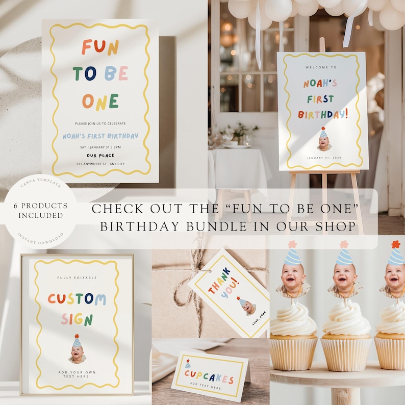 Custom Party Sign Template | Fun to Be ONE Theme Party Decor | Instant ...