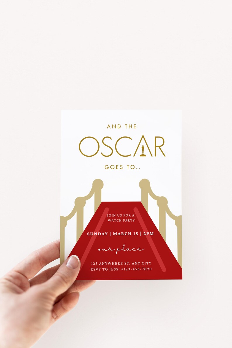 Editable Oscars Watch Party Invite | Elegant Hollywood Theme Invitation ...