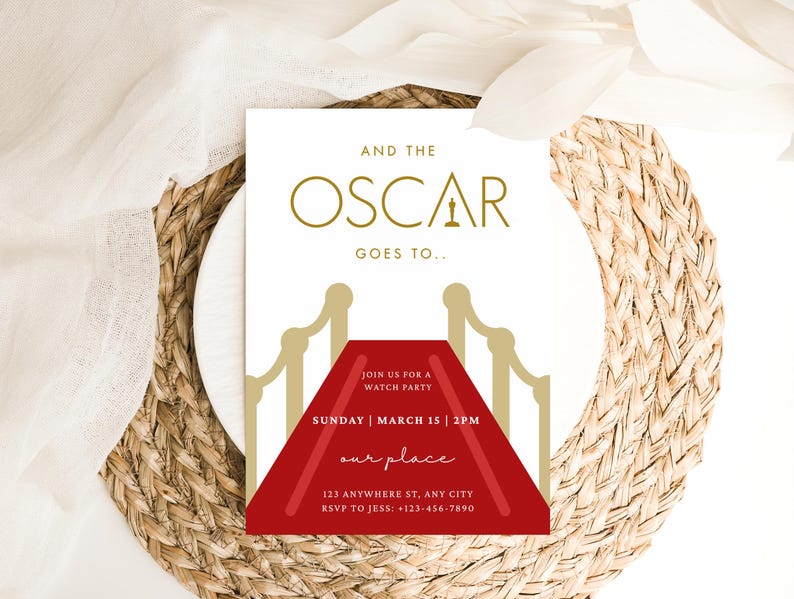 Editable Oscars Watch Party Invite | Elegant Hollywood Theme Invitation ...