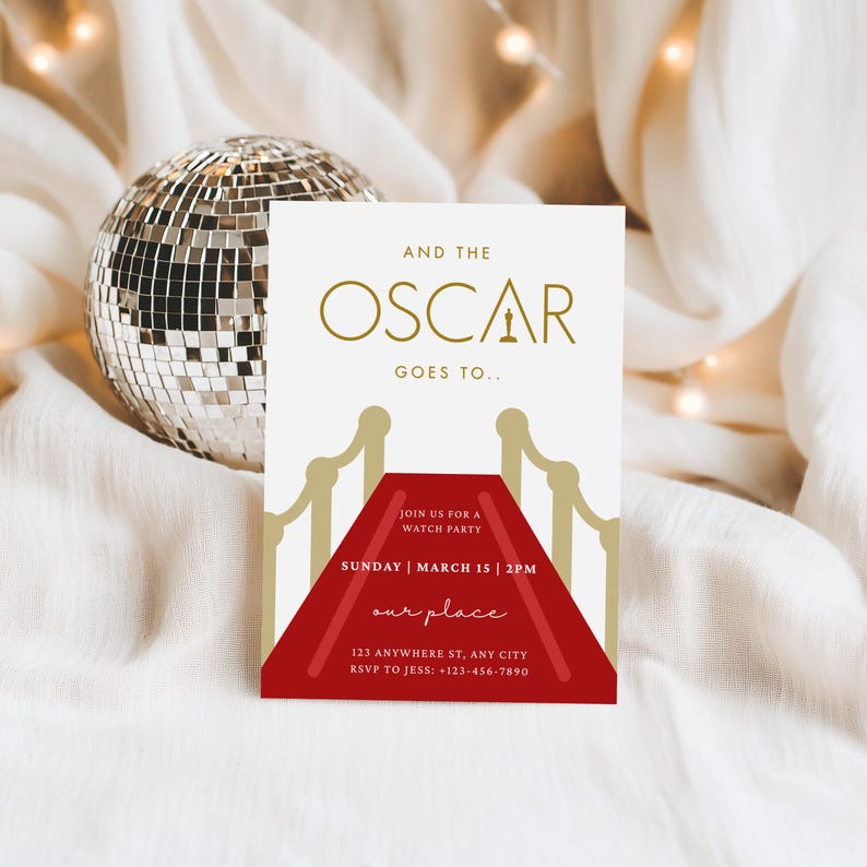 Editable Oscars Watch Party Invite | Elegant Hollywood Theme Invitation ...