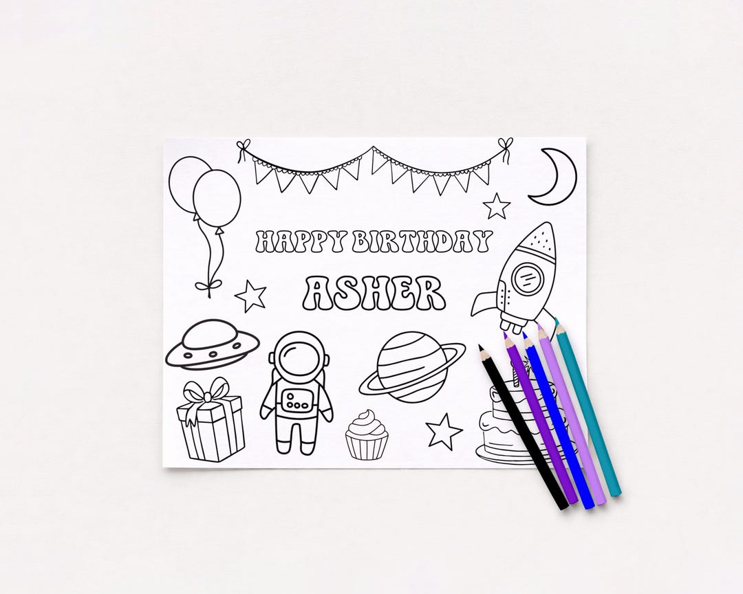 Editable Birthday Coloring Page | Space Theme Birthday Activity ...