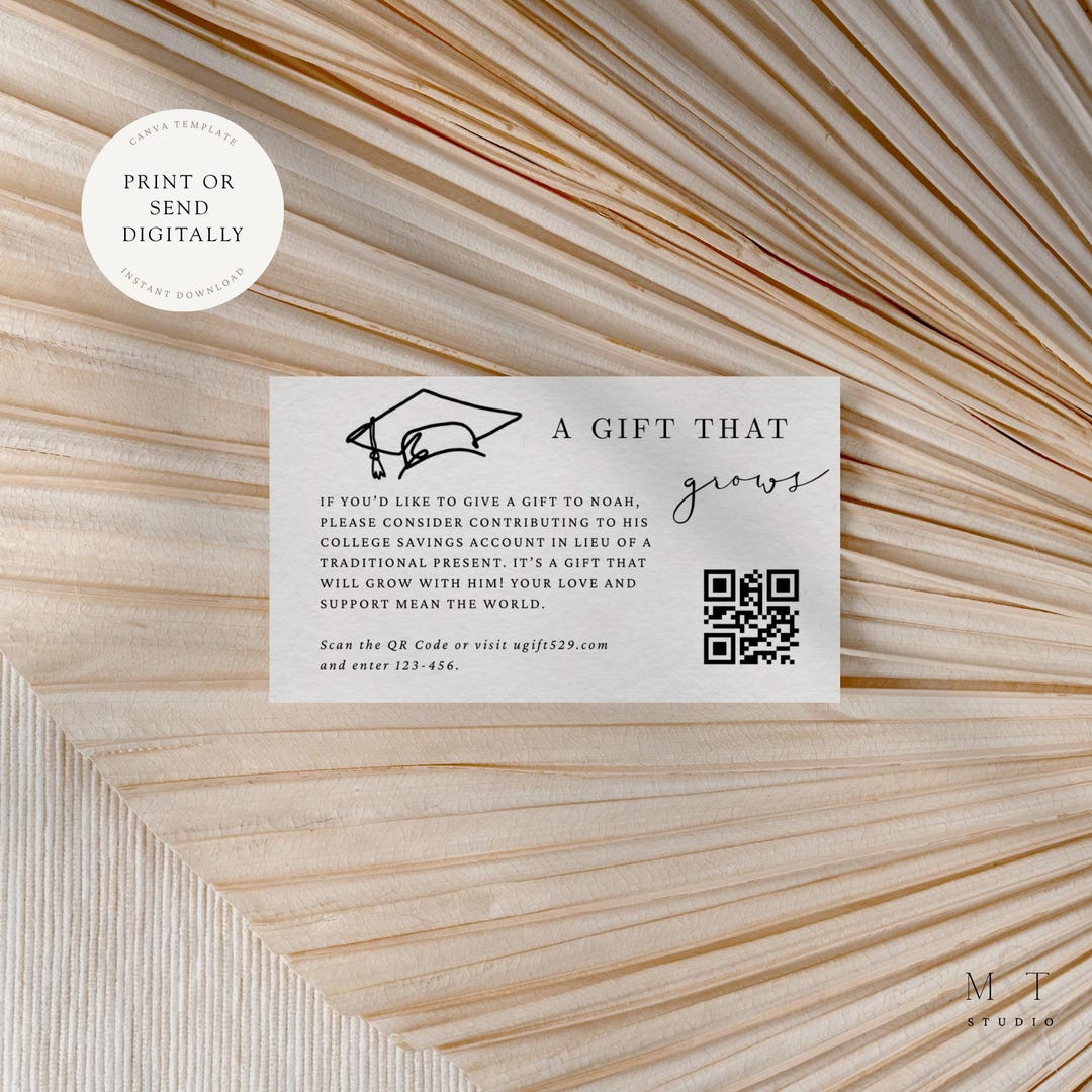 529 College Fund Contribution Card | Printable Invitation Insert ...