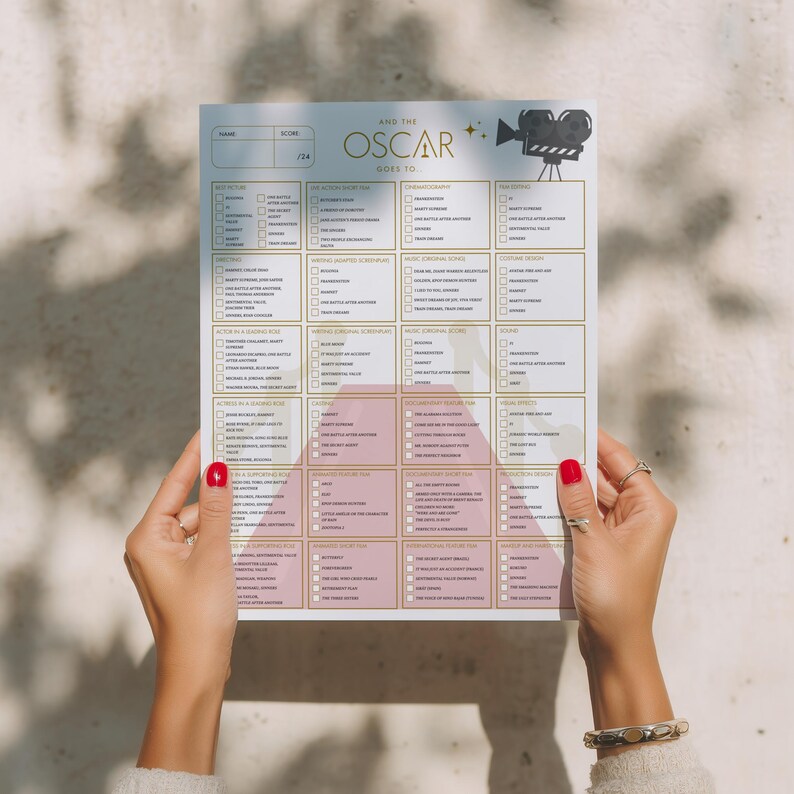 Printable 2026 Oscars Ballot | Academy Awards 2026 Watch Party Game ...