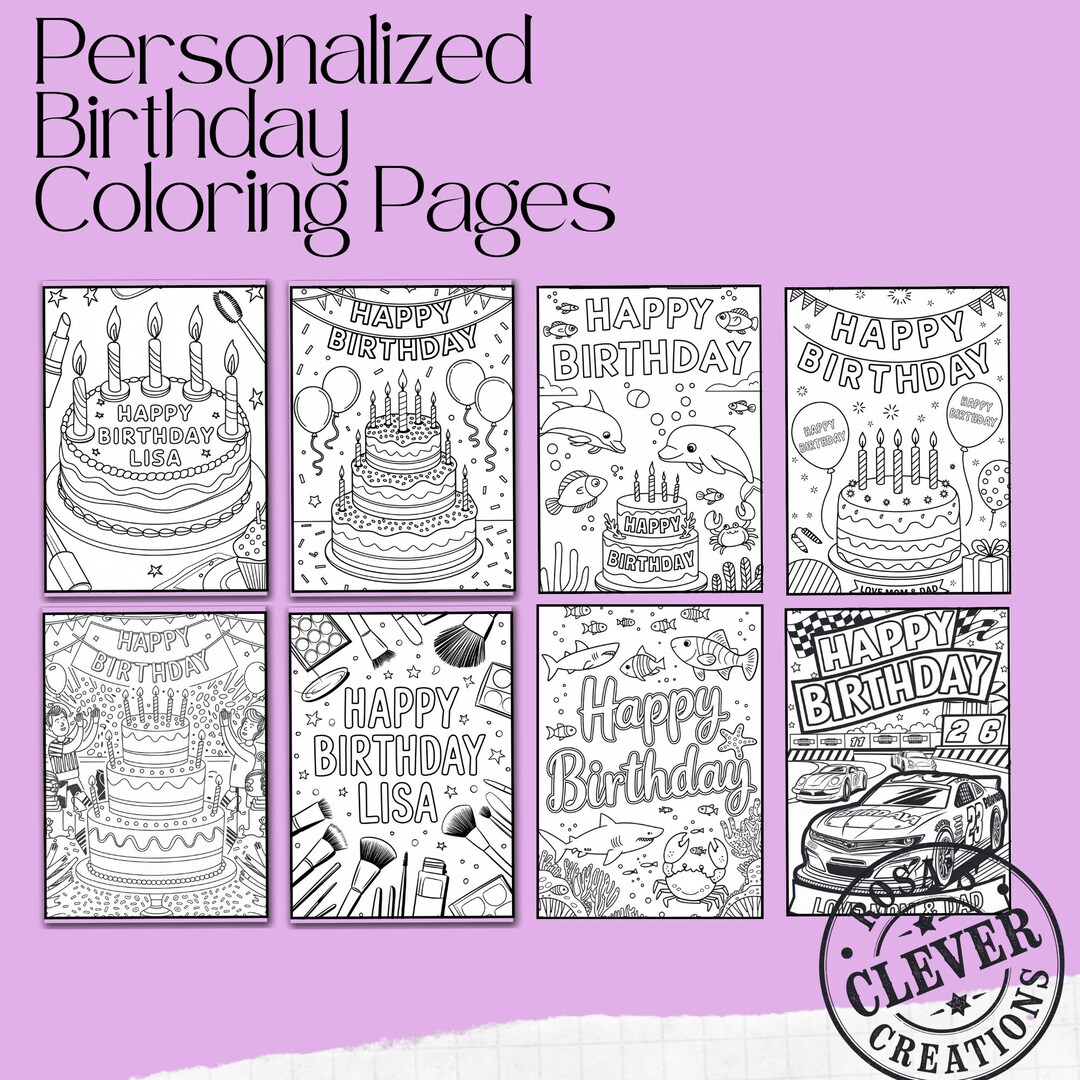 One Pager Personalized Birthday Coloring Pages 5 Pages Cover Delivered ...