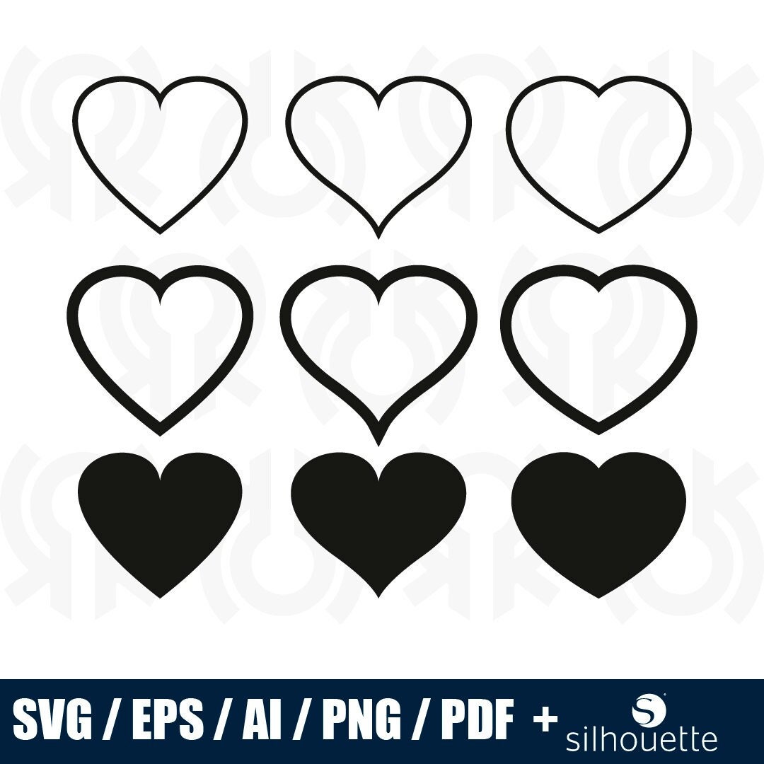 Hearts Svg Bundle, Heart Outline Svg, Heart Cut Files, Heart Clipart ...