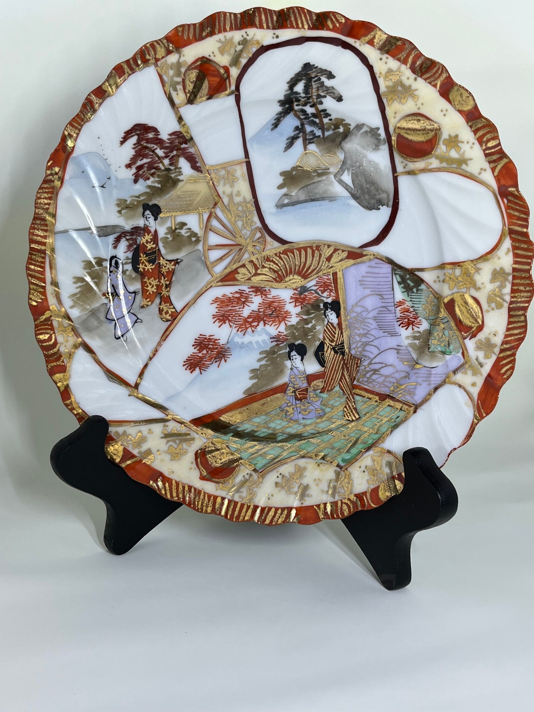 Vintage Kutani Geisha Plate: Hand-painted Japanese Porcelain, 8.5" - Etsy