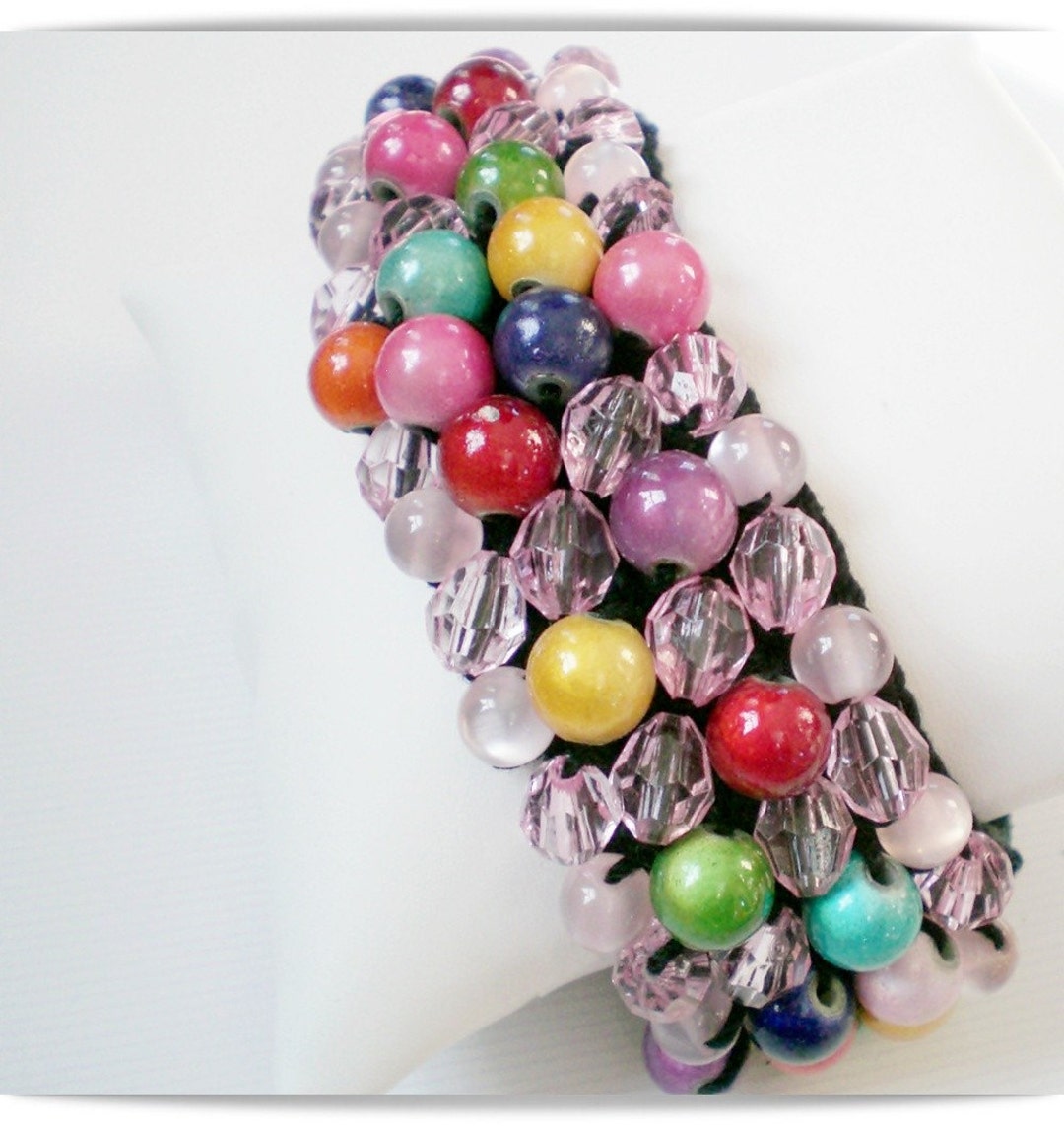 Candy Crochet Beaded Leather Cuff Bracelet - Etsy
