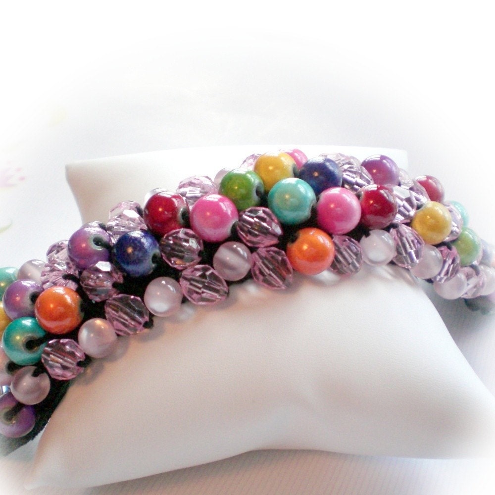 Candy Crochet Beaded Leather Cuff Bracelet - Etsy