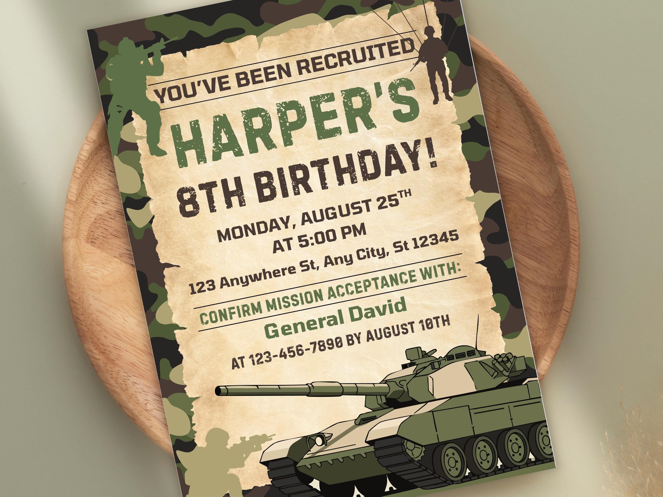 Editable Military Birthday Invitation: Camouflage Army Party (digital ...