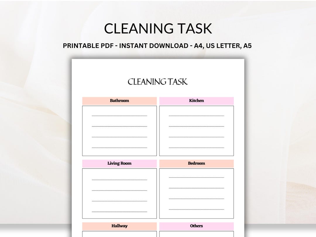 Cleaning Task Schedule Checklist, Cleaning Planner, Household Family ...