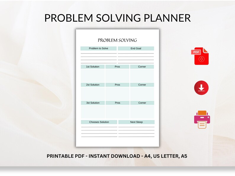 Problem Solving Planner, Decision Making Worksheet, Problem Analysis ...