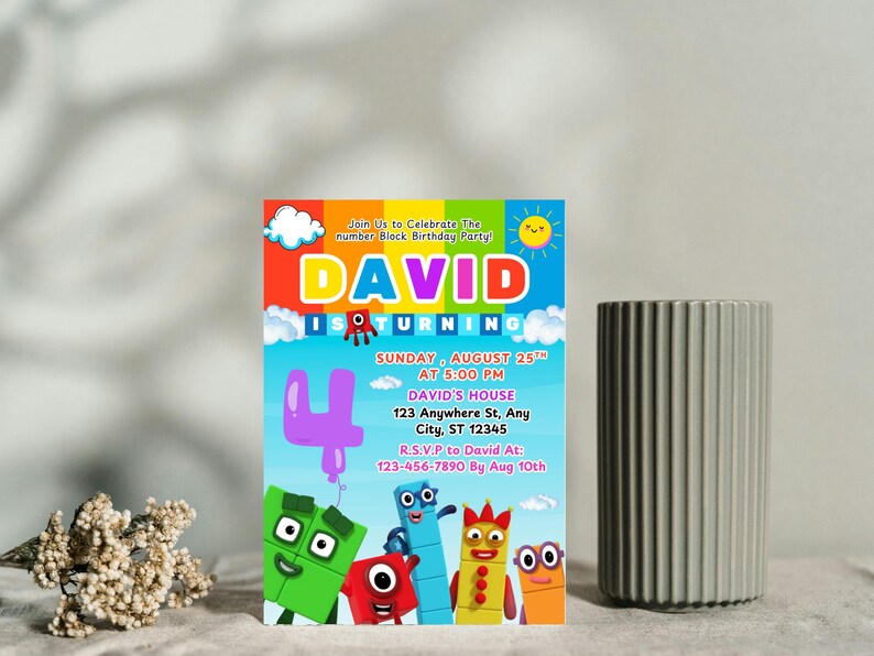 Editable Number Blocks, Birthday Invitation, Number Blocks Birthday ...