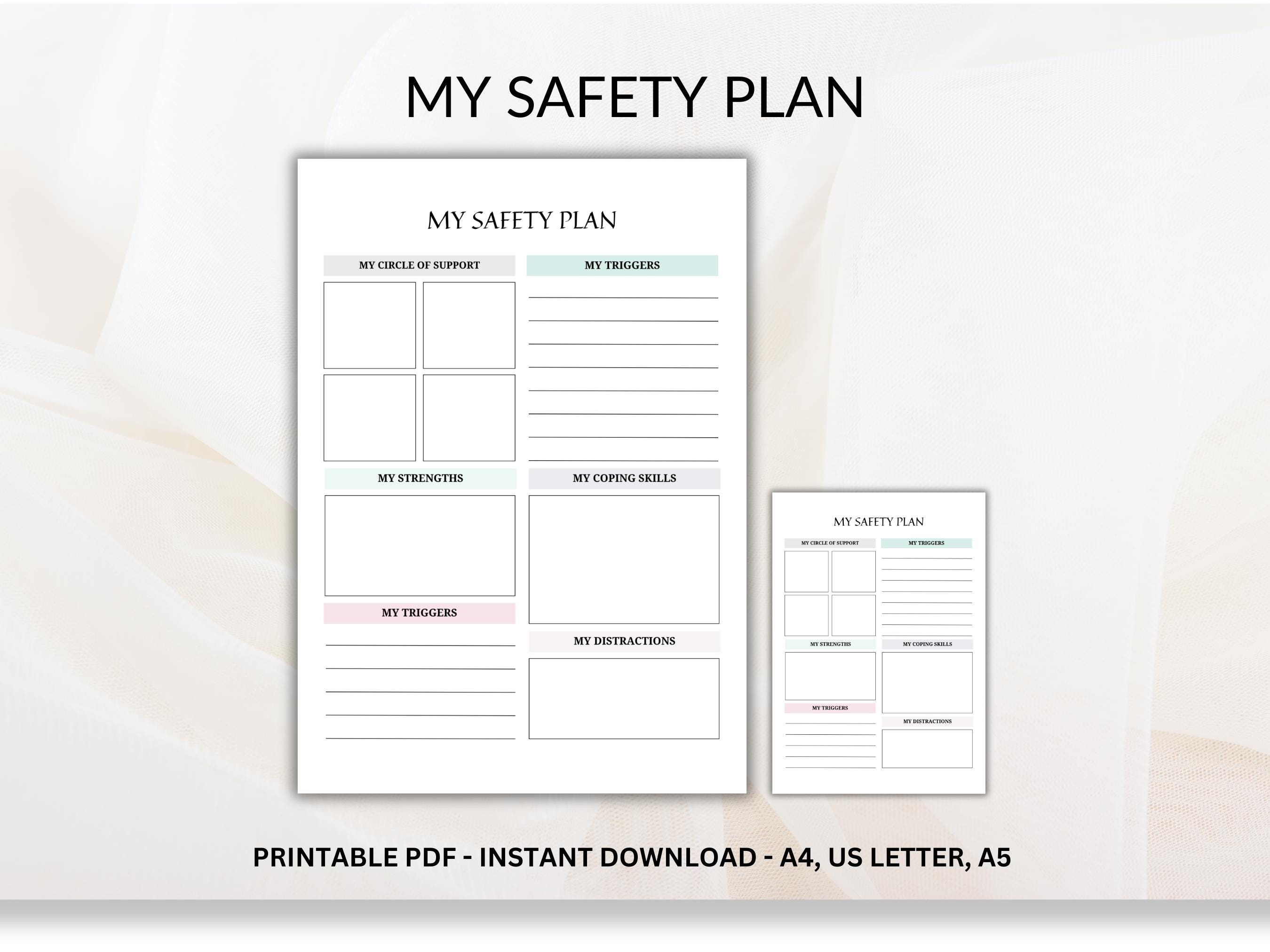 My Safety Plan Printable, Digital Download, Crisis Plan, Mental Health, Safety Worksheet, Self ...