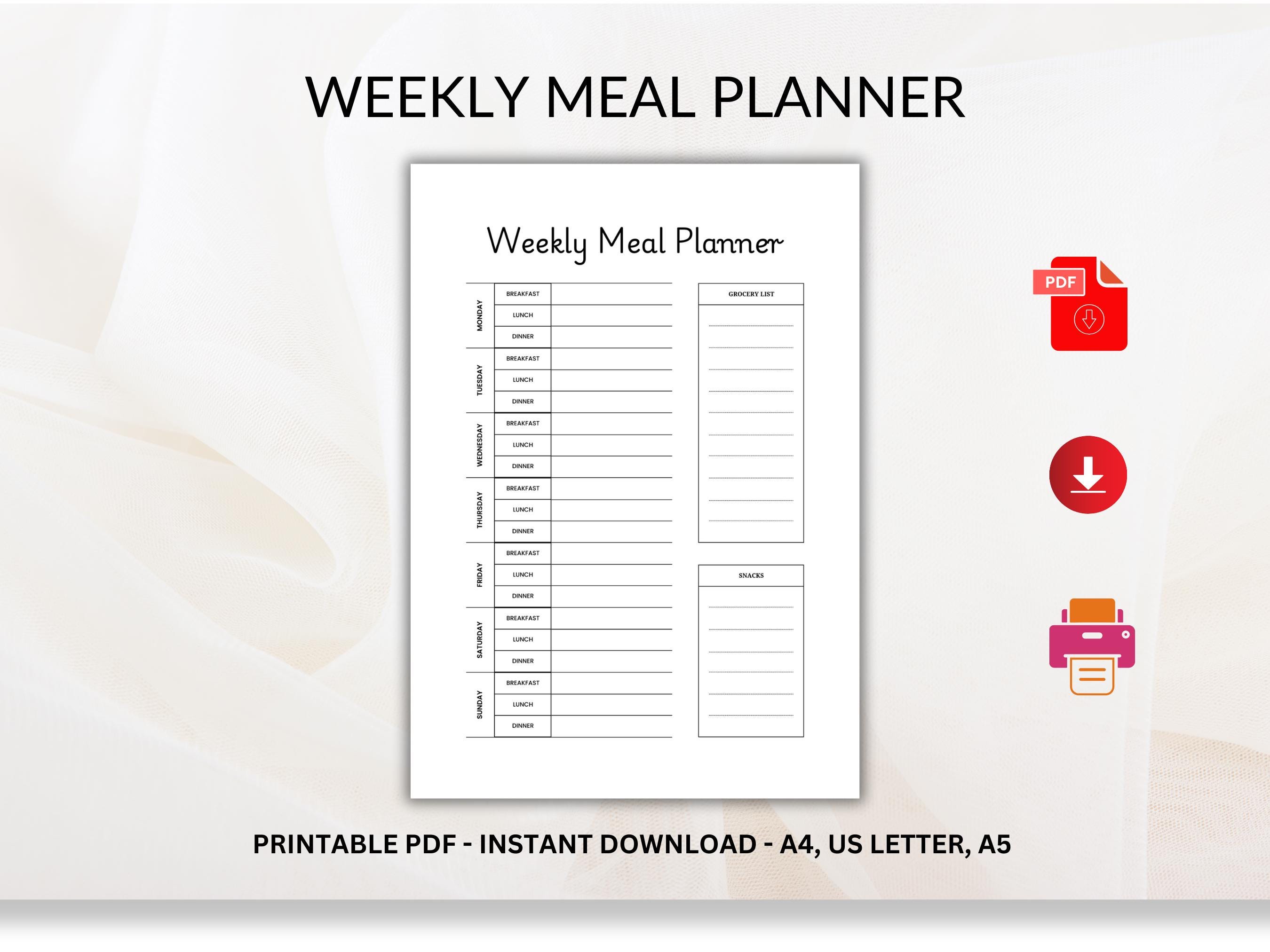Weekly Meal Planner Printable: Grocery List, Recipe Notes (PDF) - Etsy