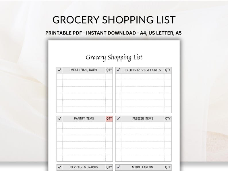Printable Grocery Shopping List: Minimalist Food Planner (digital ...